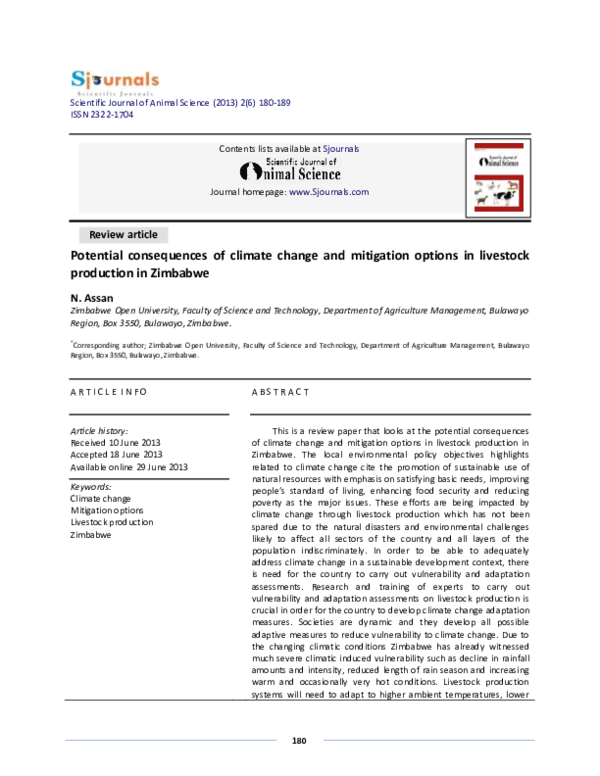 Pdf Potential Consequences Of Climate Change And Mitigation Options
