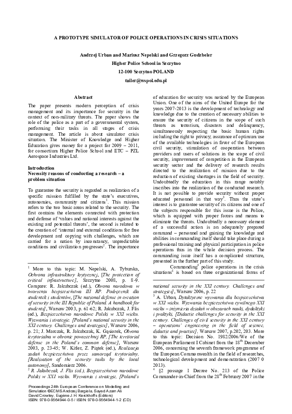 (PDF) A Prototype Simulator Of Police Operations In Crisis Situations