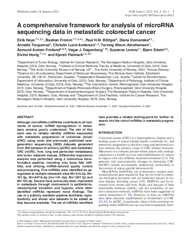 (PDF) A comprehensive framework for analysis of microRNA sequencing ...