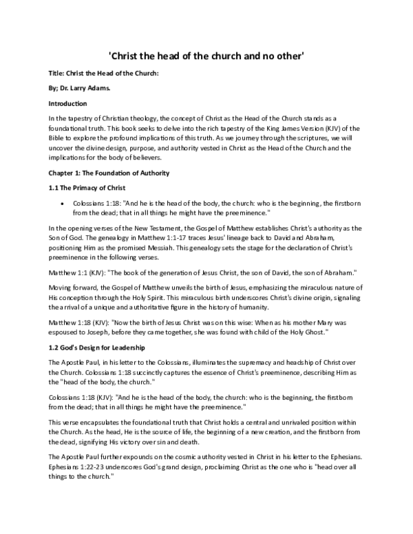(DOC) 'Christ the head of the church and no other'
