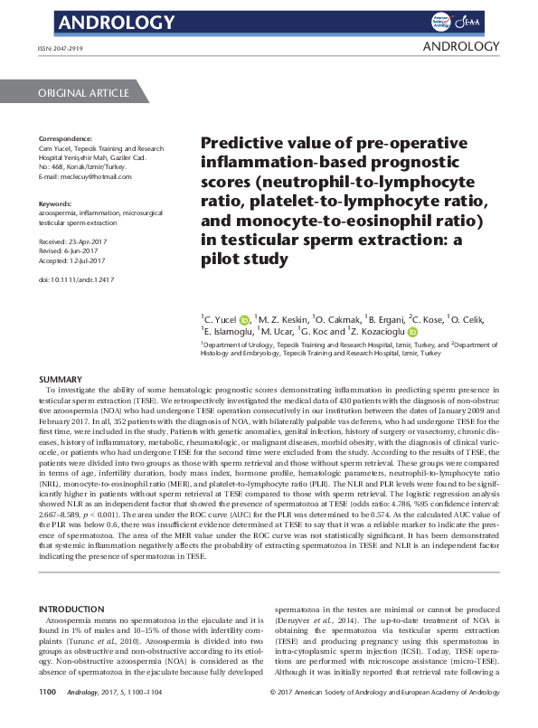 (PDF) Predictive value of pre‐operative inflammation‐based prognostic scores (neutrophil‐to ...