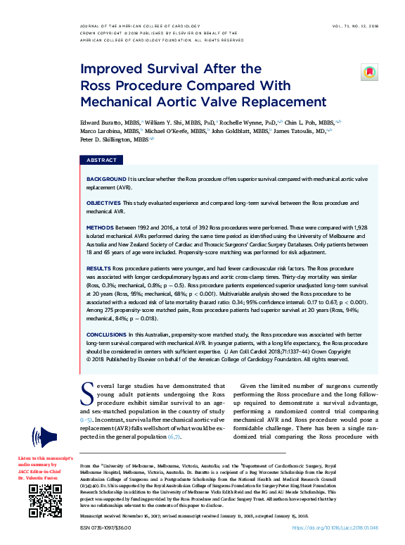 Pdf Improved Survival After The Ross Procedure Compared With 9432