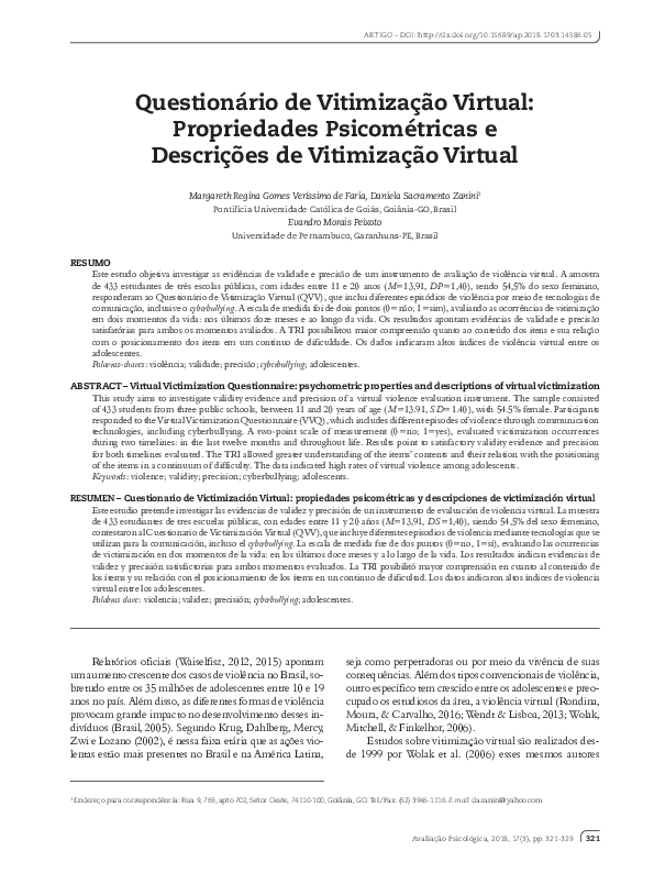 (PDF) Virtual victimization questionnaire: psychometric properties and descriptions of virtual ...