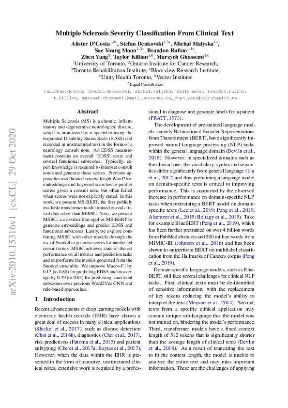 (PDF) Multiple Sclerosis Severity Classification From Clinical Text