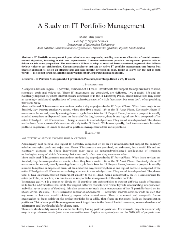 (PDF) A Study on IT Portfolio Management