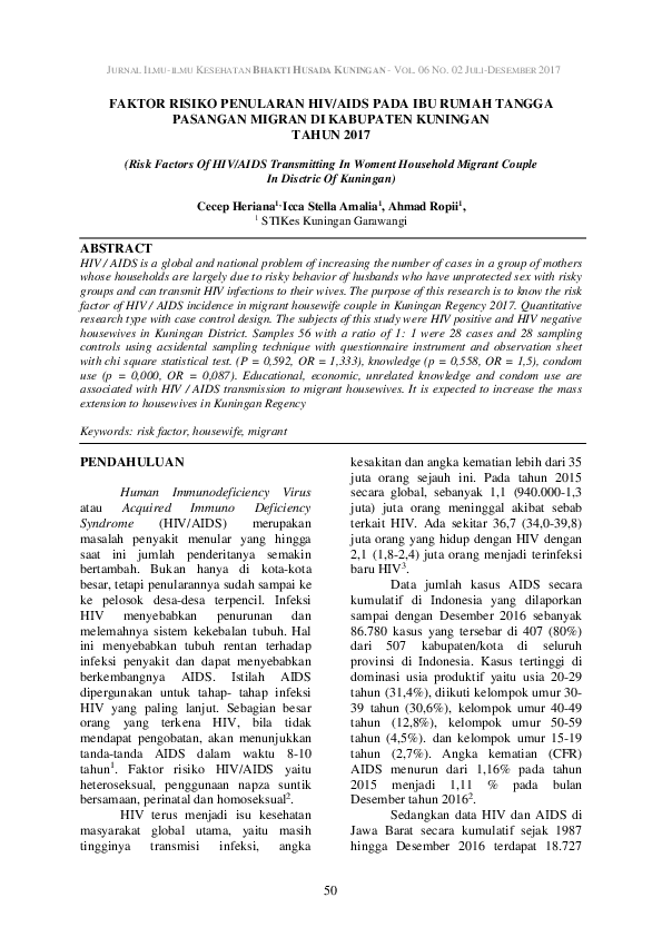 (PDF) Faktor Risiko Penularan HIV/AIDS Pada Ibu Rumah Tangga Pasangan ...