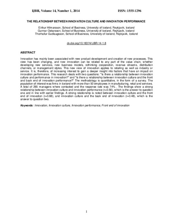 (PDF) The Relationship Between Innovation Culture and Innovation ...