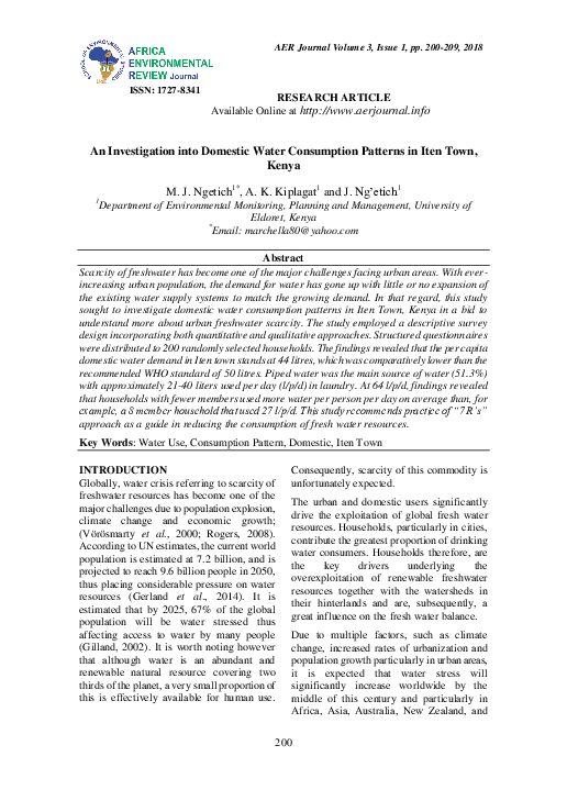 (PDF) An Investigation into Domestic Water Consumption Patterns in Iten ...