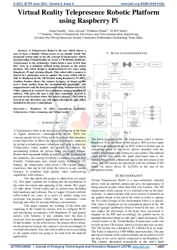 (PDF) Virtual Reality Telepresence Robotic Platform using Raspberry Pi