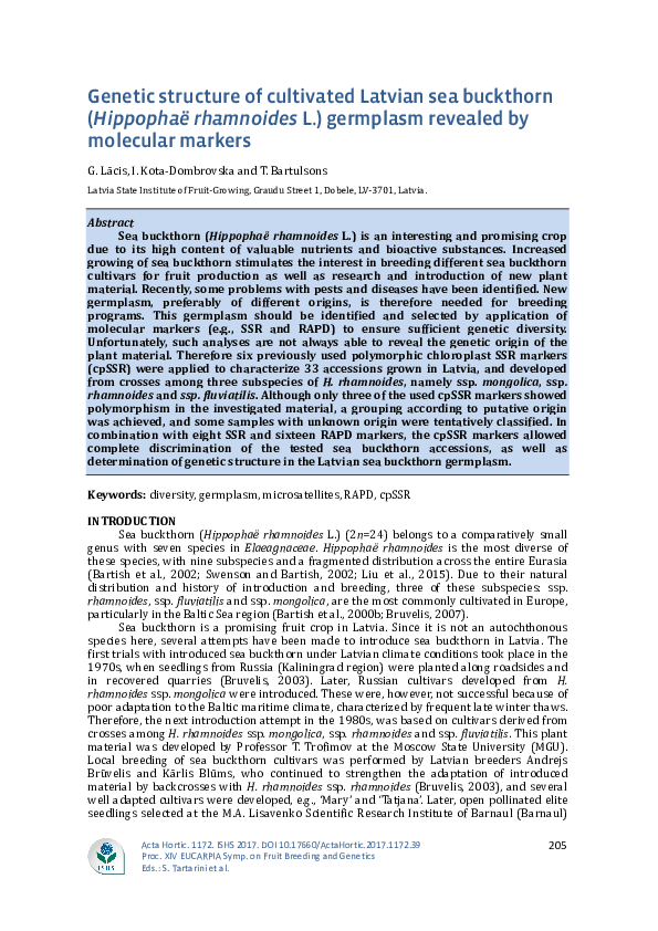 (PDF) Genetic structure of cultivated Latvian sea buckthorn (Hippophaë ...