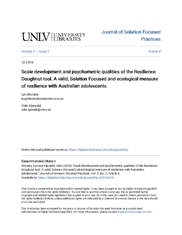 (PDF) Scale Development and Psychometric Qualities of the Resilience ...