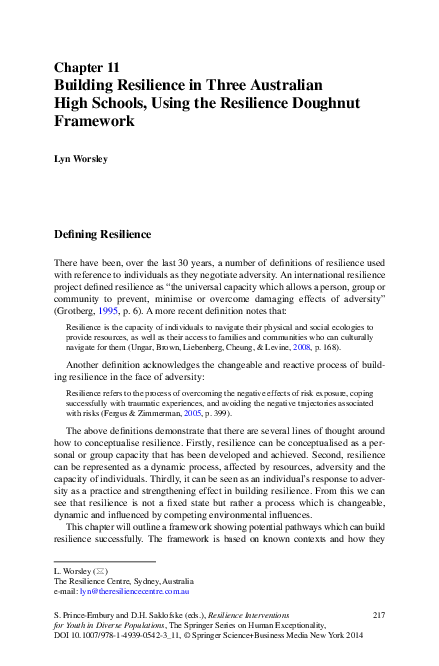 (PDF) Building Resilience in Three Australian High Schools, Using the ...