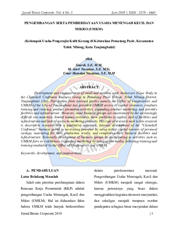 (PDF) PENGEMBANGAN SERTA PEMBERDAYAAN USAHA MENENGAH KECIL DAN MIKRO ...