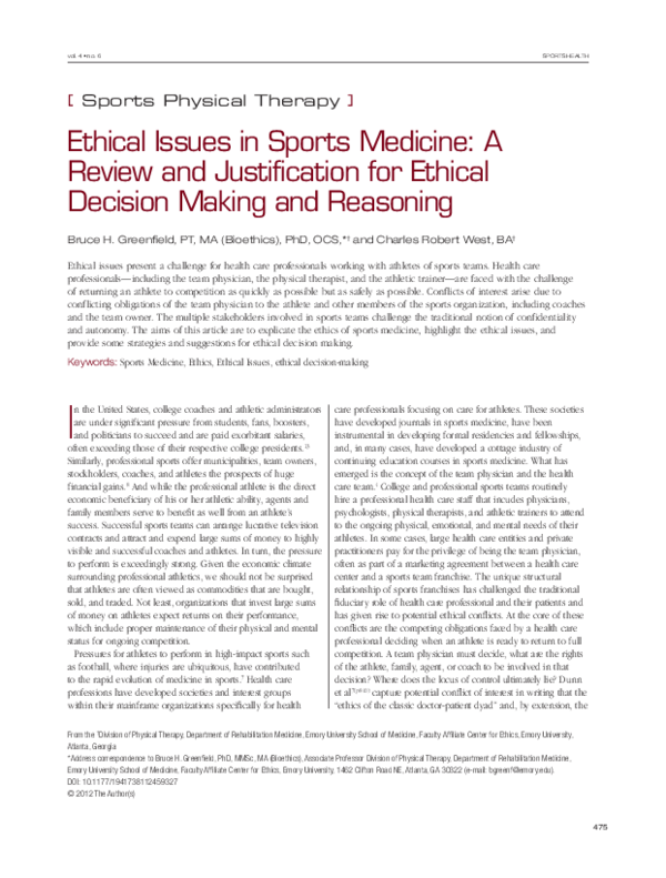 (PDF) Ethical Issues in Sports Medicine