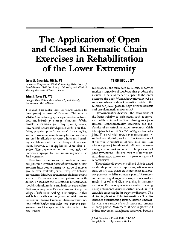(PDF) The Application of Open and Closed Kinematic Chain Exercises in ...
