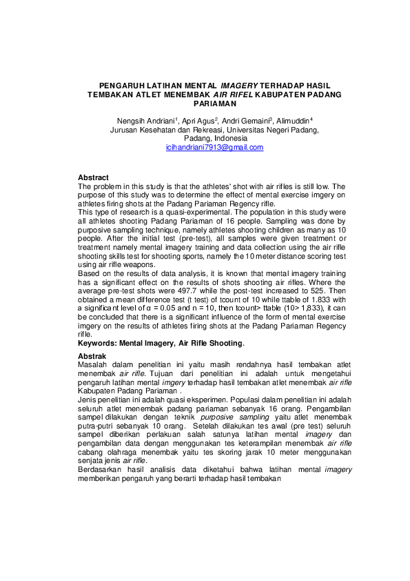 (PDF) Pengaruh Latihan Mental Imagery Terhadap Hasil Tembakan Atlet Menembak Air Rifel Kabupaten ...