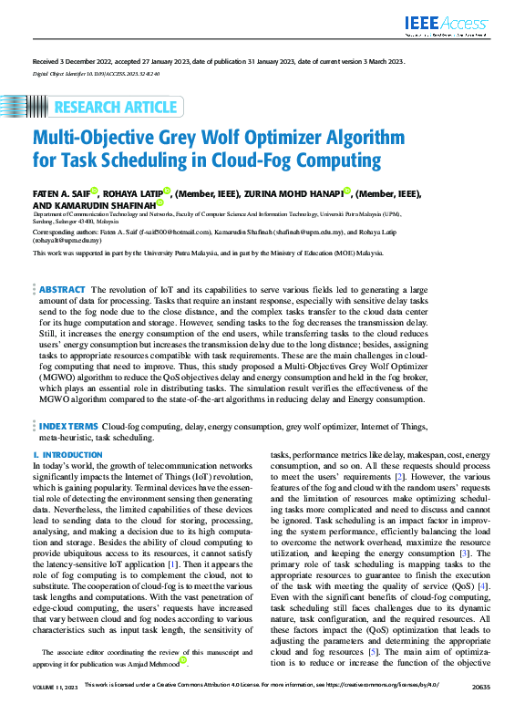 (PDF) Multi-Objective Grey Wolf Optimizer Algorithm for Task Scheduling in Cloud-Fog Computing