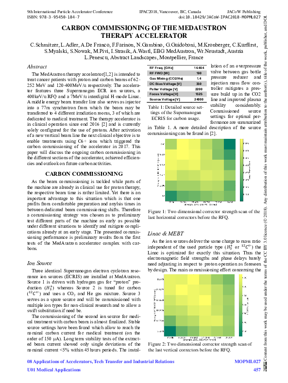 (PDF) Status of Carbon Commissioning of the MedAustron Therapy Accelerator