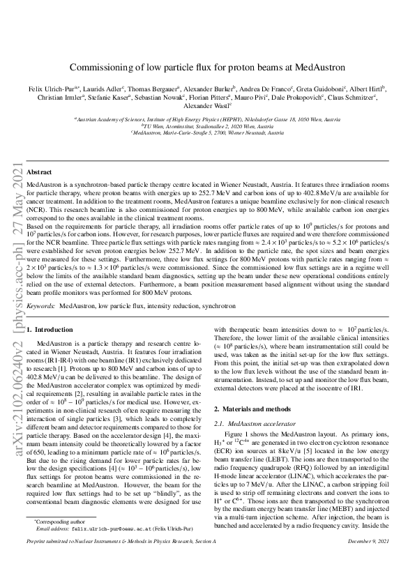 (PDF) Commissioning of low particle flux for proton beams at MedAustron