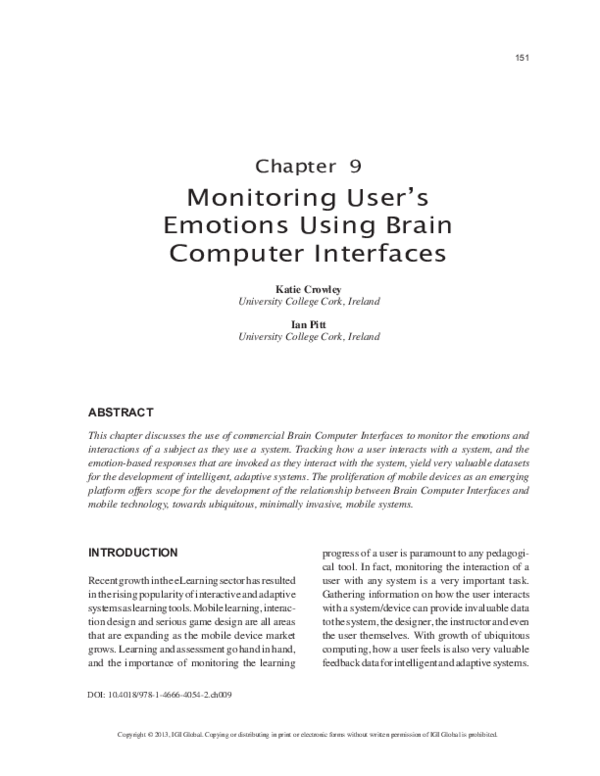 (PDF) Monitoring User’s Emotions Using Brain Computer Interfaces