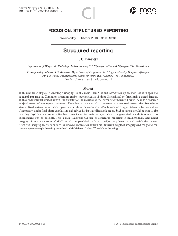 (PDF) Structured reporting | Jelle Barentsz - Academia.edu