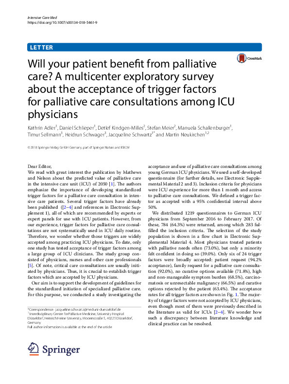 (PDF) Will your patient benefit from palliative care? A multicenter ...