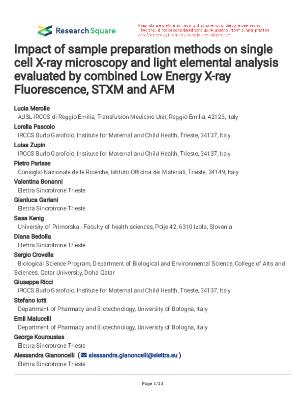 (PDF) Impact of sample preparation methods on single cell X-ray ...