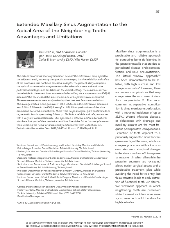 (PDF) Extended Maxillary Sinus Augmentation to the Apical Area of the ...