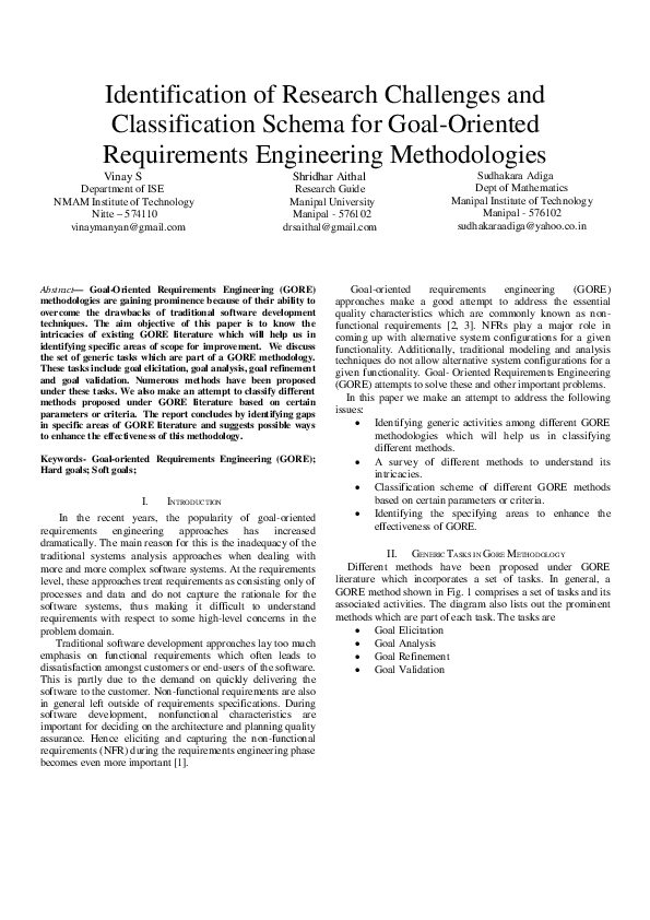 (PDF) Identification of Research Challenges and Classification Schema for Goal-Oriented ...
