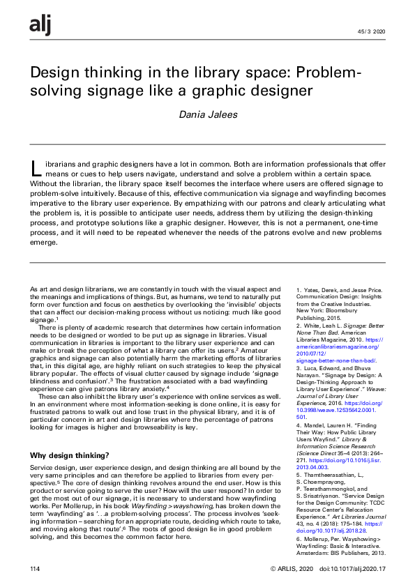 (PDF) Design thinking in the library space: Problem-solving signage ...