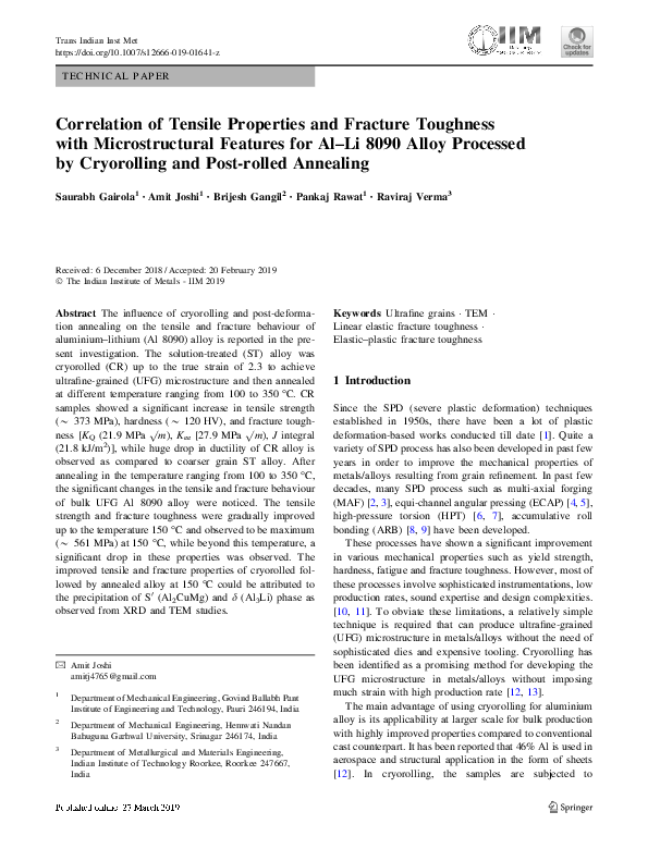 (PDF) Correlation of Tensile Properties and Fracture Toughness with ...