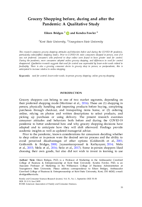 (PDF) Grocery Shopping before, during and after the Pandemic: A ...