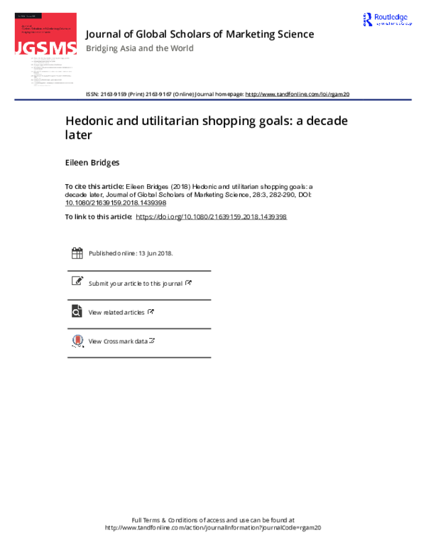 (PDF) Hedonic and utilitarian shopping goals: a decade later