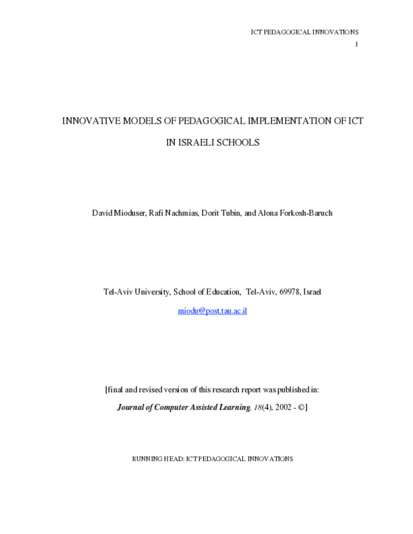 (PDF) Running Head: Ict Pedagogical Innovations