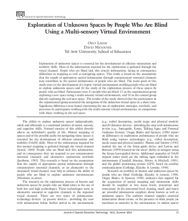 (PDF) Exploration of Unknown Spaces by People Who are Blind Using a ...
