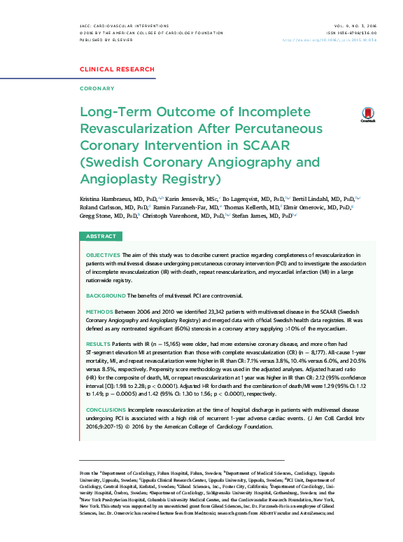 (PDF) Long-Term Outcome of Incomplete Revascularization After ...