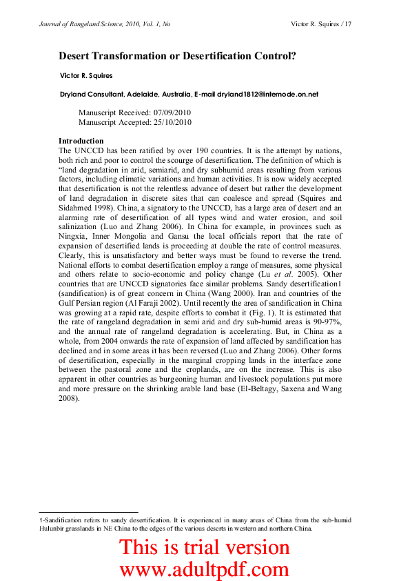 (PDF) Desert Transformation or Desertification Control