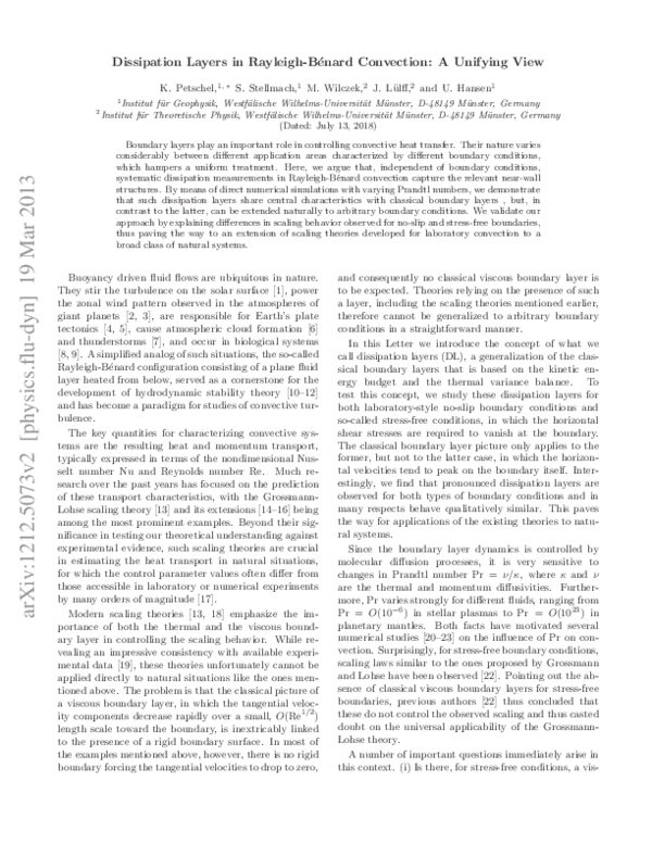 (PDF) Dissipation Layers in Rayleigh-Bénard Convection: A Unifying View | Johannes Lülff ...