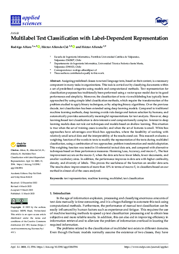 Pdf Multilabel Text Classification With Label Dependent Representation
