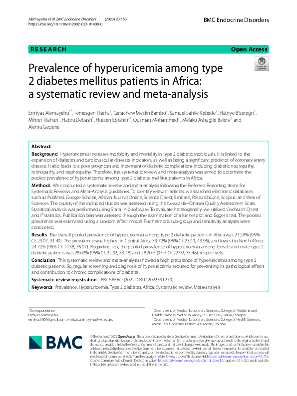 (PDF) Prevalence of hyperuricemia among type 2 diabetes mellitus ...