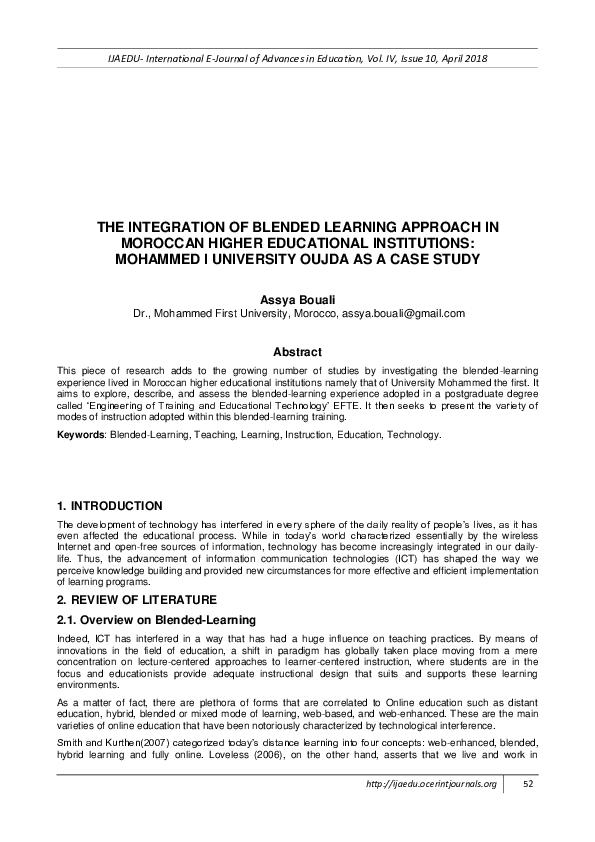 (PDF) The Integration of Blended Learning Approach in Moroccan Higher Educational Institutions ...