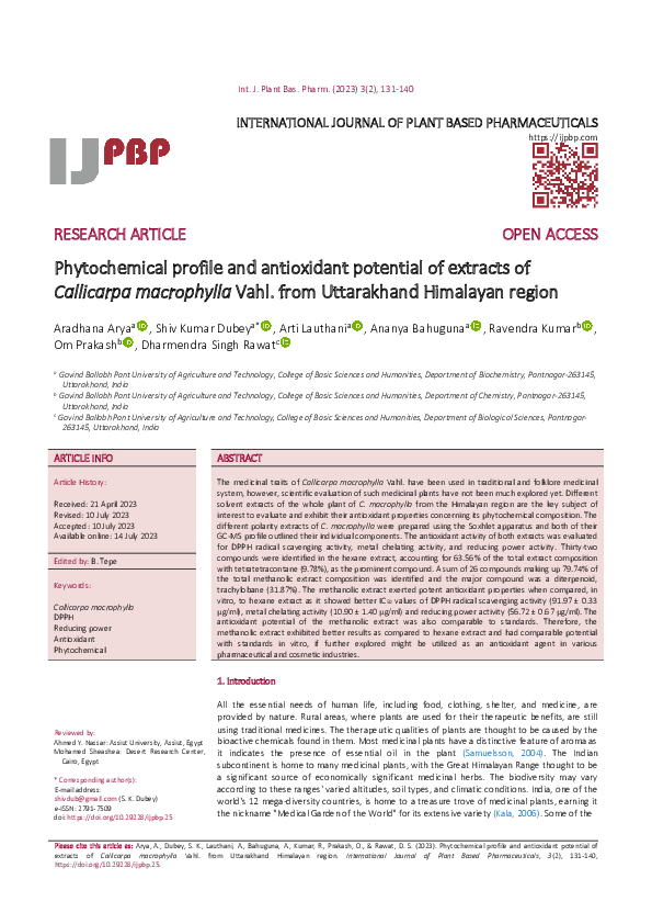 (PDF) Phytochemical profile and antioxidant potential of extracts of Callicarpa macrophylla Vahl ...