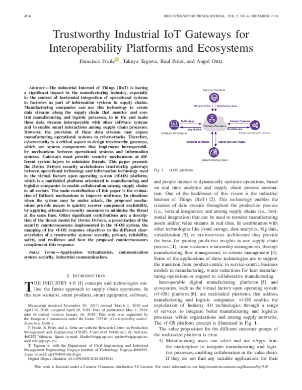 (PDF) Trustworthy Industrial IoT Gateways for Interoperability Platforms and Ecosystems