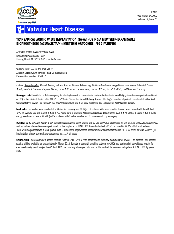 (PDF) Transapical Aortic Valve Implantation (Ta-Avi) Using a New Self ...