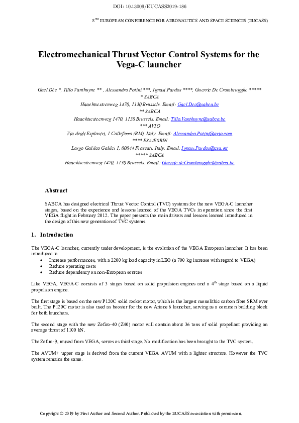 (PDF) Electromechanical Thrust Vector Control Systems for the Vega-C Launcher
