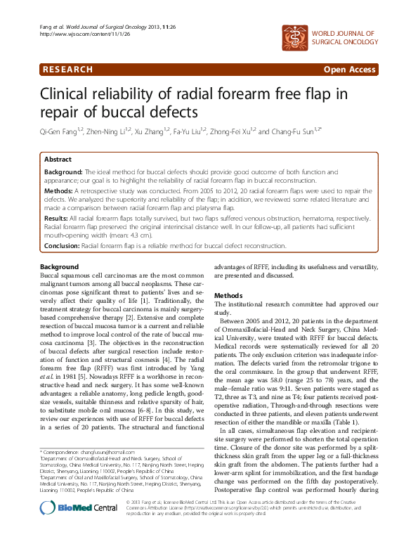 (PDF) Clinical Reliability of Radial Forearm Free-Flap Procedure in ...