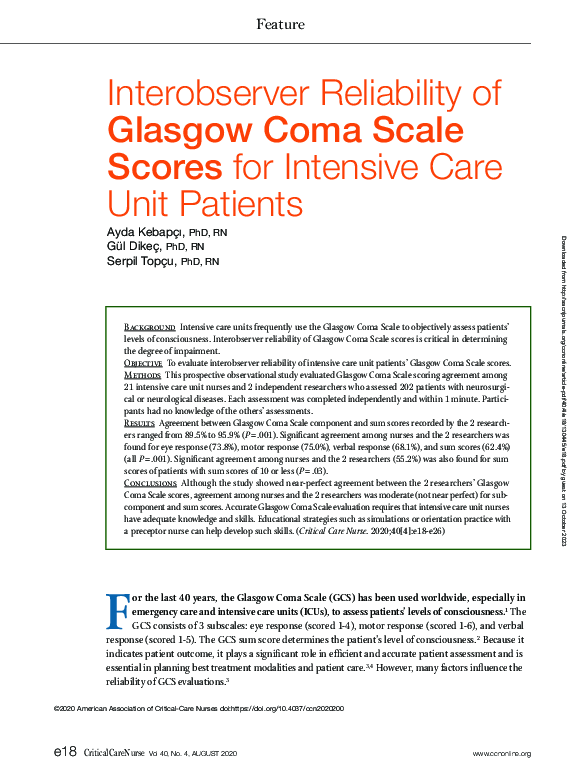 (PDF) Interobserver Reliability of Glasgow Coma Scale Scores for ...