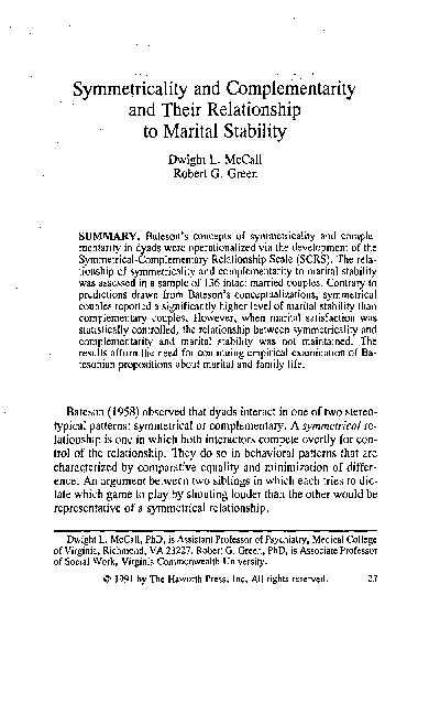 (PDF) Symmetricality and Complementarity and Their Relationship to ...