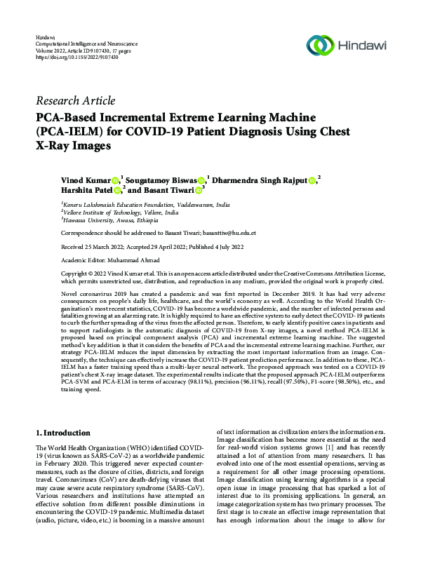 (PDF) PCA-IELM for COVID-19 Diagnosis via X-Rays
