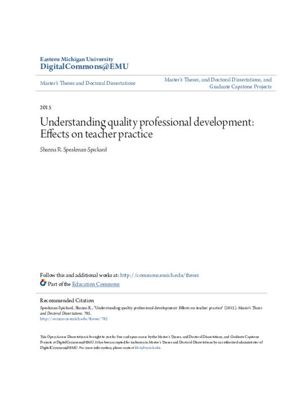 (PDF) Understanding quality professional development: Effects on ...